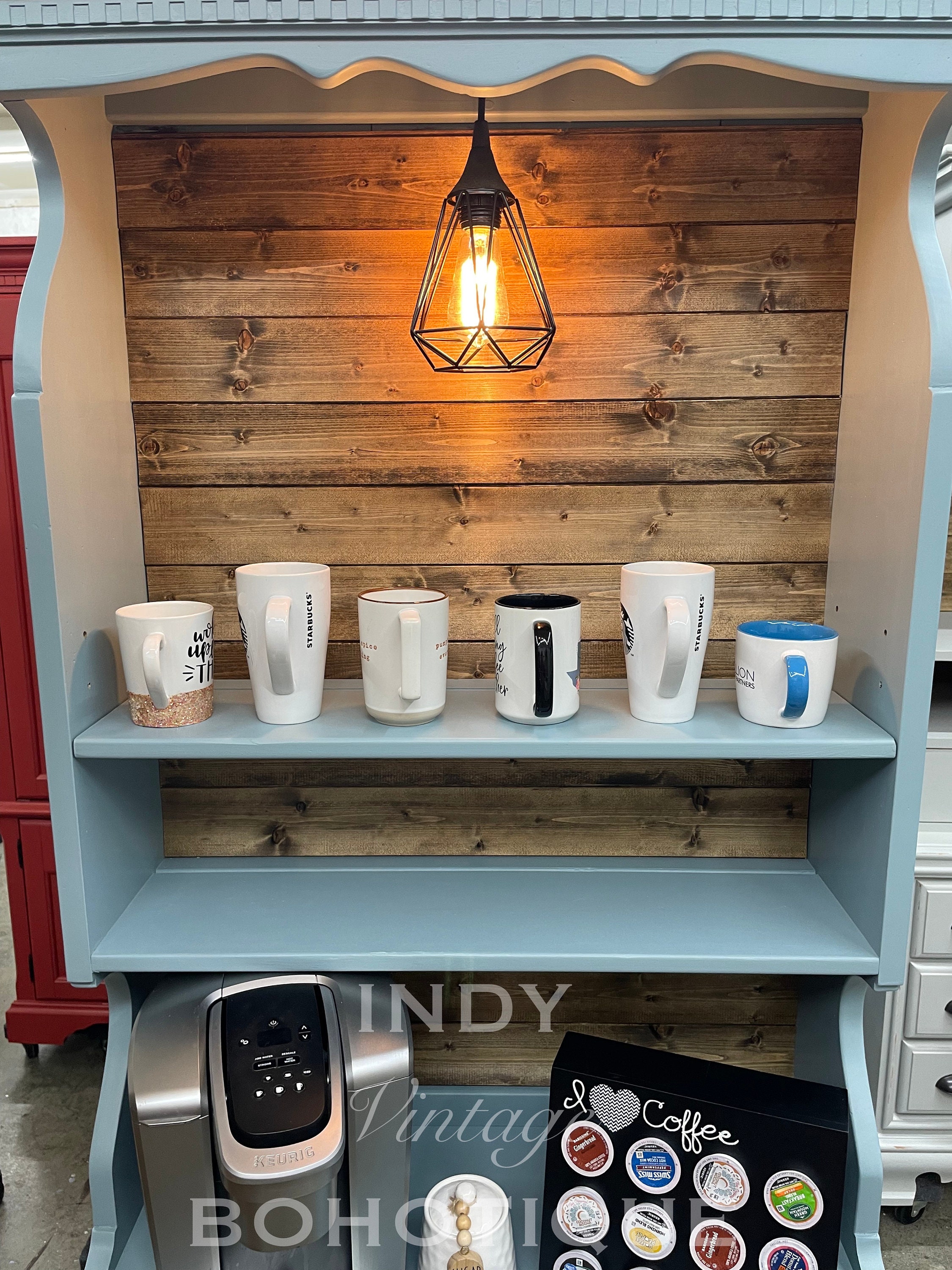 AVAILABLE NOW Light Blue Custom Armoire Coffee Bar, Coffee Station ...