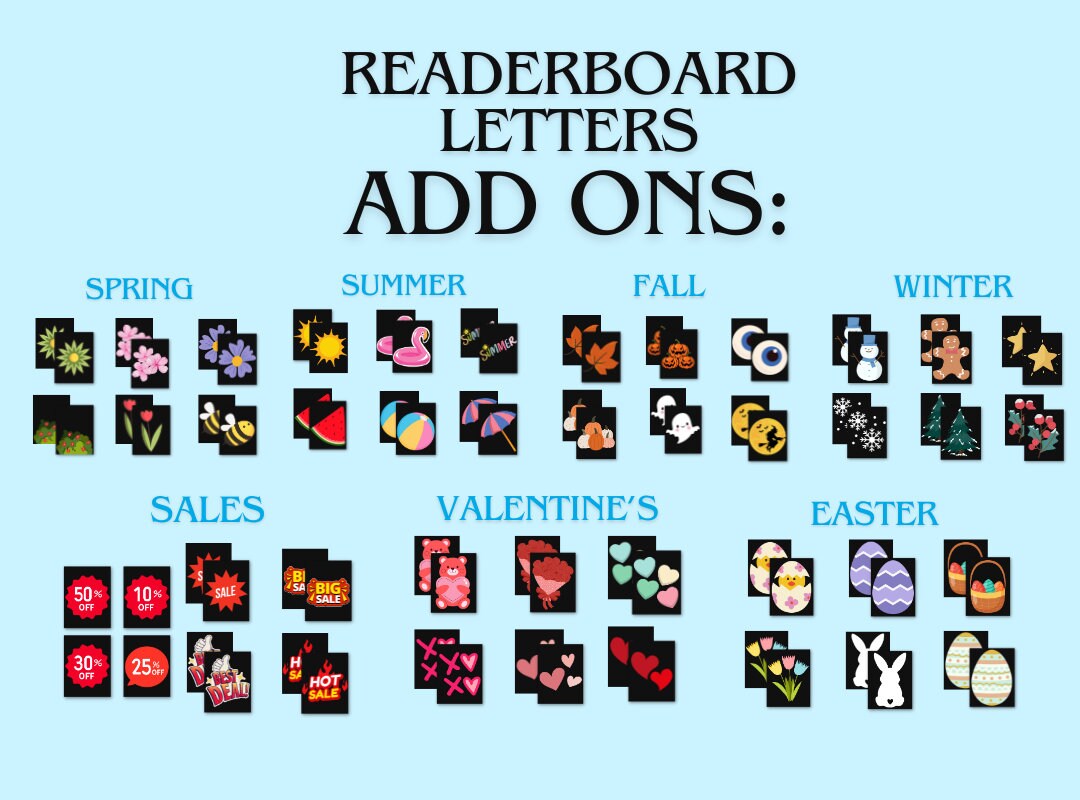 Changeable Portable Sign Letters Add On: 84 Piece Theme Graphics Set of ...