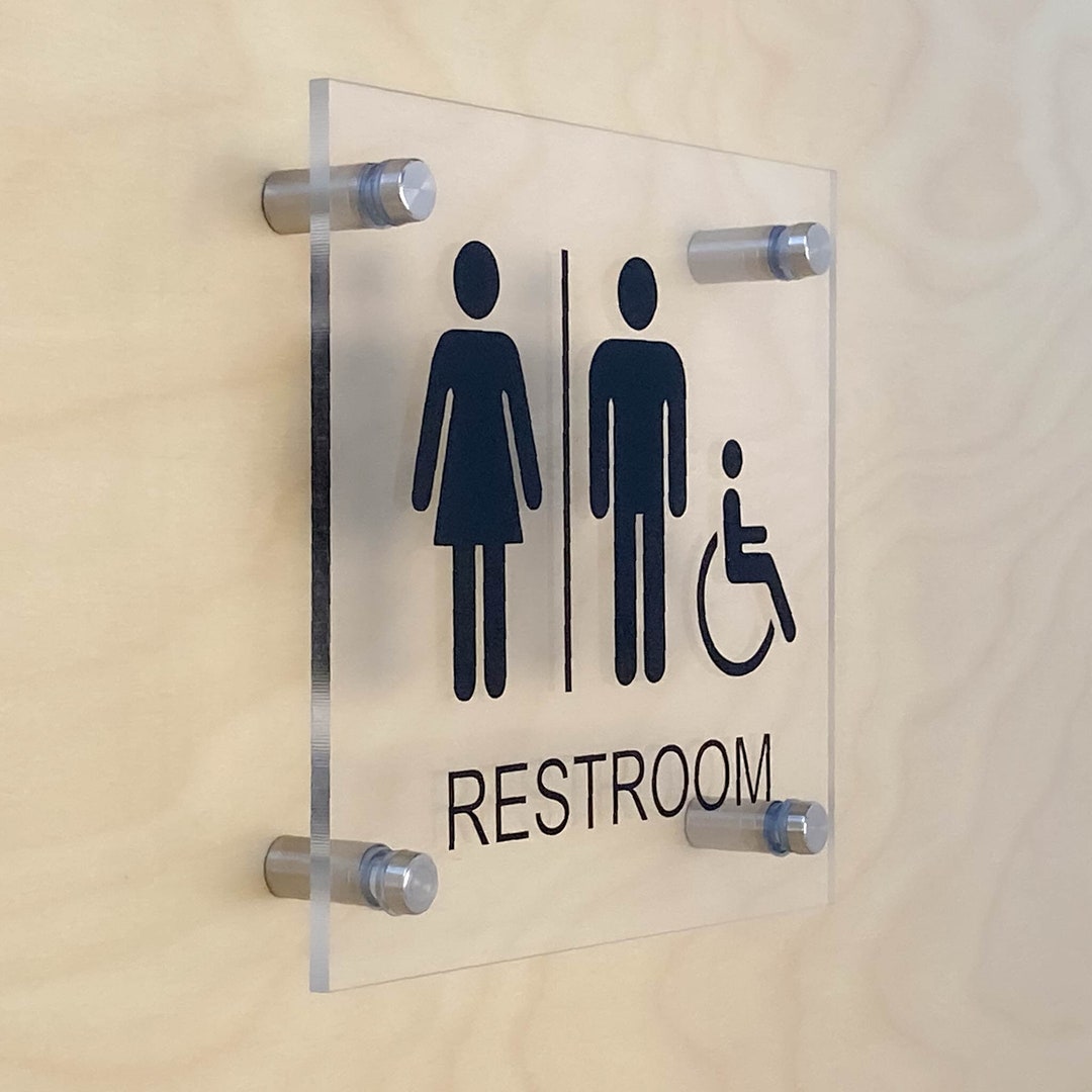 Acrylic Restroom Sign for Washroom Doors With Stand off Toliet Sign - Etsy