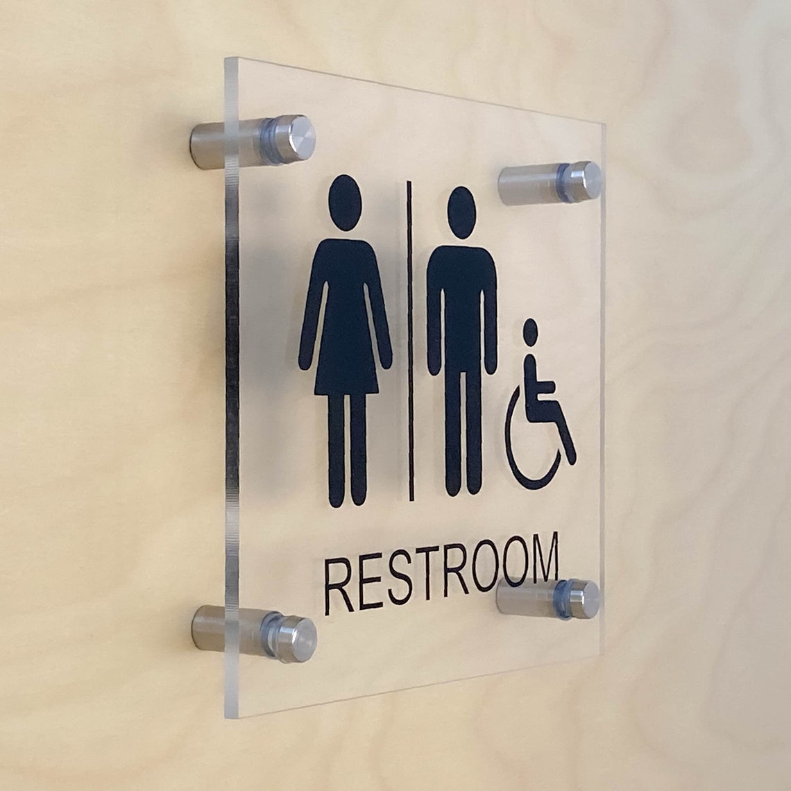 Acrylic Restroom Sign for Washroom Doors With Stand off Toliet Sign - Etsy