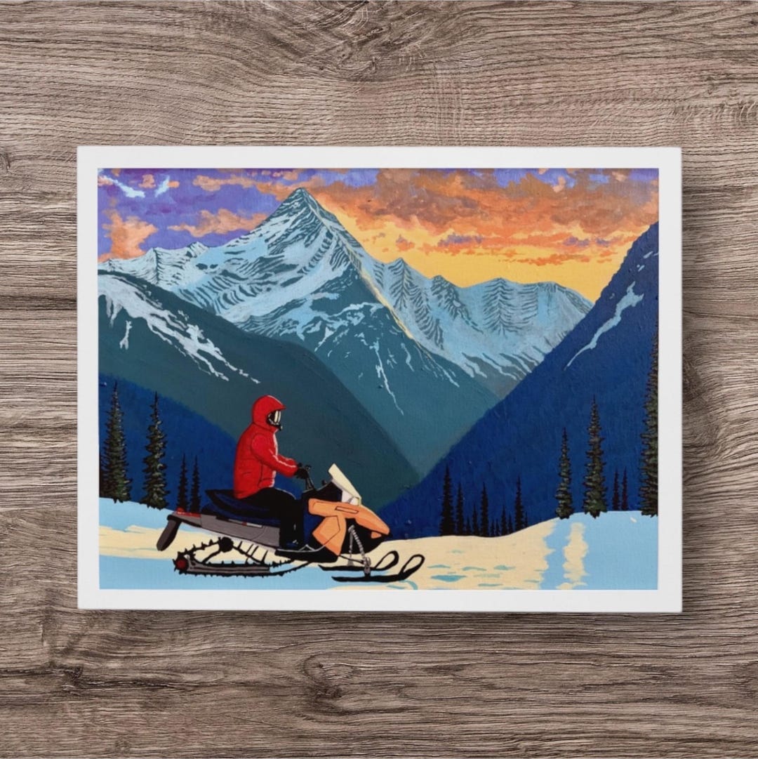 Alaskan Snowmobile/snowmachine at Sunset Painting - Signed by Local ...