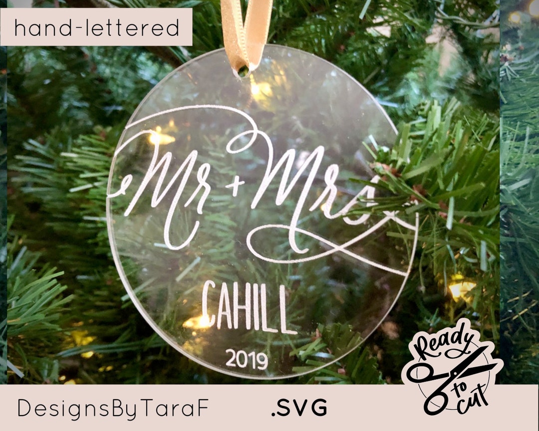 Mr and Mrs Christmas Ornament Wedding Engagement Couple SVG - Glowforge ...