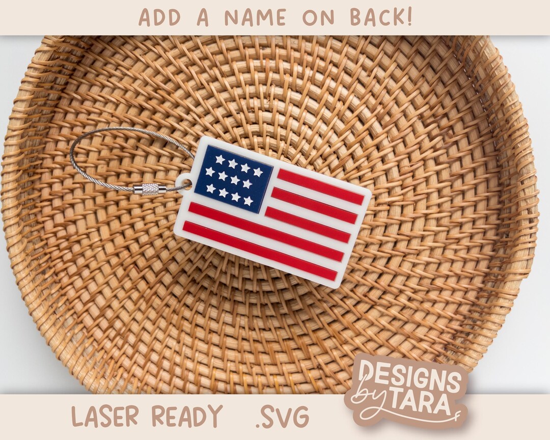 American Flag Name Tag Keychain SVG | Patriotic Bag Charm Luggage Tag ...