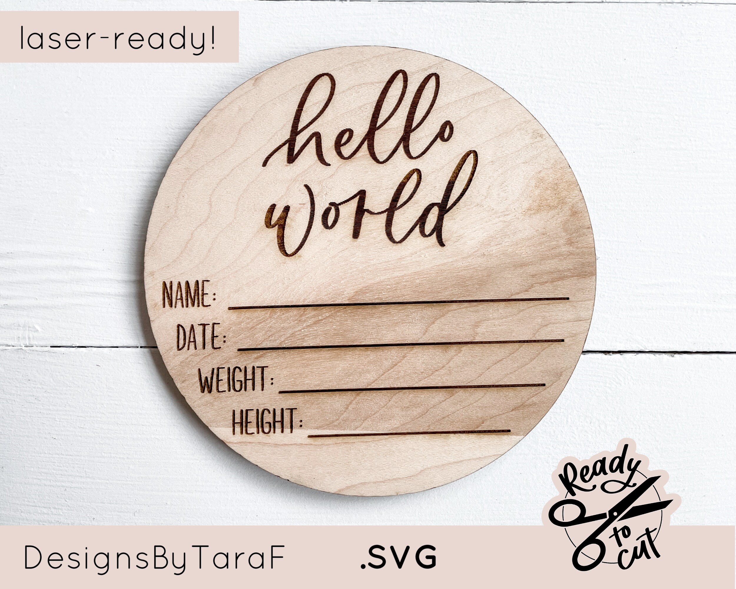 SVG Hello World Birth Stats Baby Sign Glowforge File Laser - Etsy