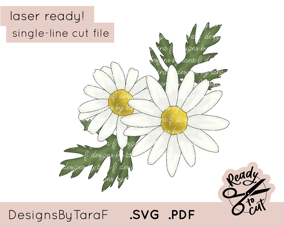 SVG Single Line Daisy Floral Flowers Leaves Leafy Nursery Sign - Laser ...