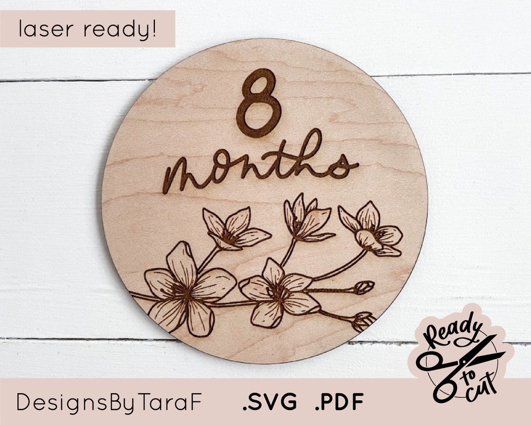 SVG Floral Round Monthly Milestone Cherry Blossom Engrave - Glowforge ...