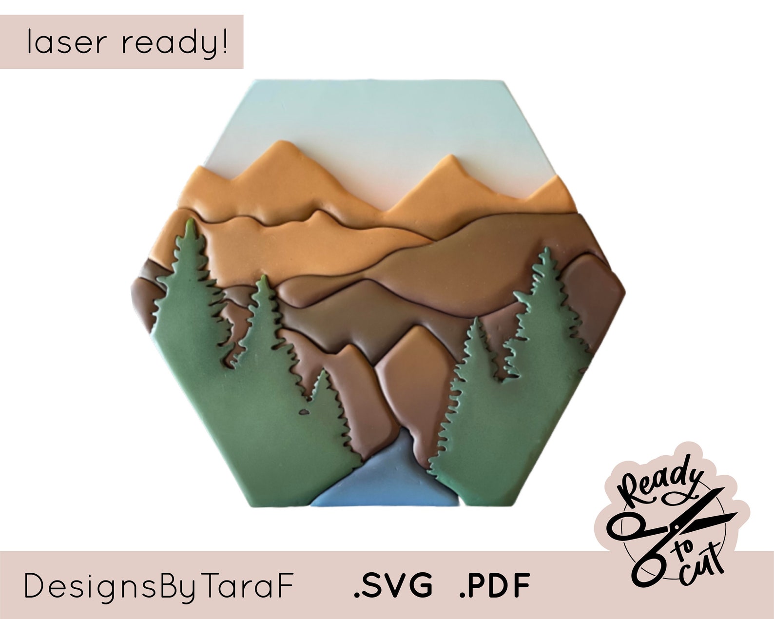 SVG Single Line File Woodlands Hexagon Mountains River Outdoor - Etsy