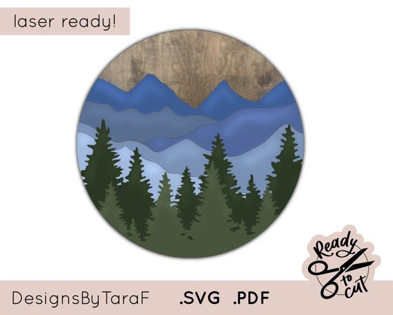 SVG Single Line File Woodlands Mountains Outdoor Round Backer - Etsy