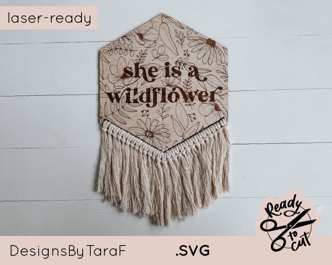 SVG She is a Wildflower Nursery Sign Macrame Girls Nursery Round ...