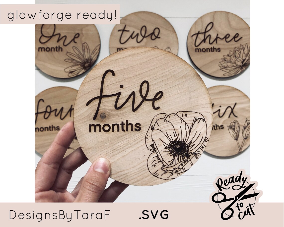 Floral Round Monthly Milestone SVG Glowforge File Laser Cut - Etsy