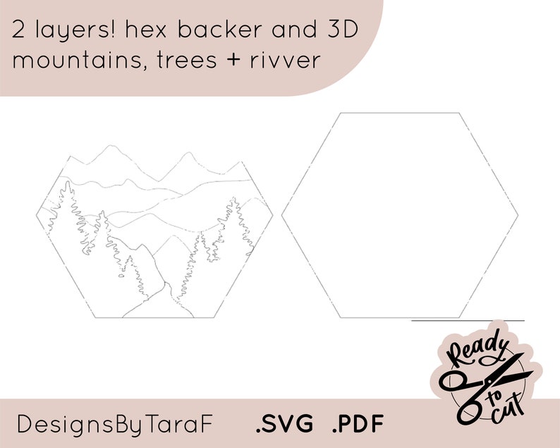 SVG Single Line File Woodlands Hexagon Mountains River Outdoor - Etsy