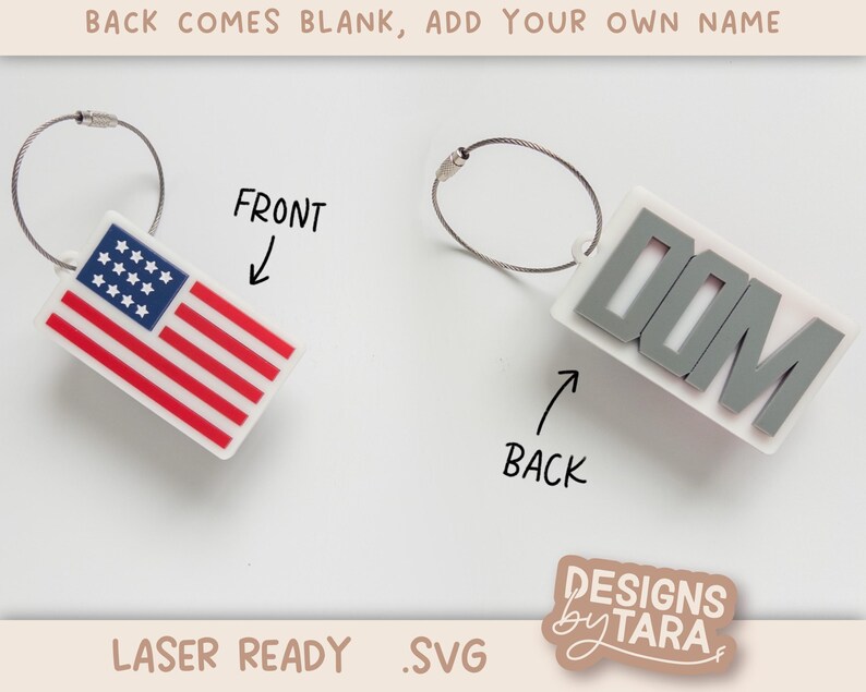 American Flag Name Tag Keychain SVG | Patriotic Bag Charm Luggage Tag ...