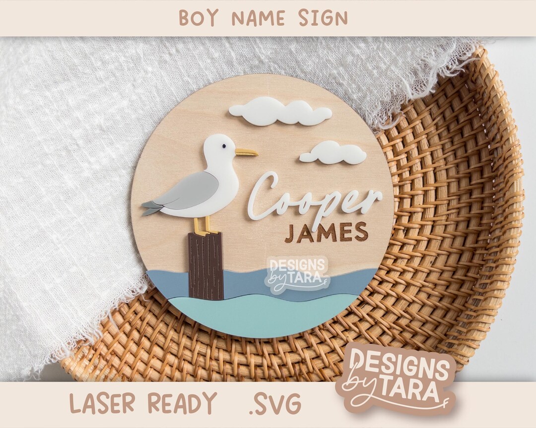 Sea Gull Name Sign SVG | Coastal Ocean Baby Name Plaque Sign for Lasers ...