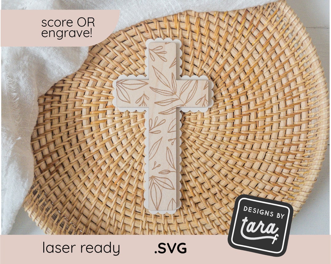 SVG Laser Floral Cross Leafy Botanical Easter Tag, Religious - Score ...