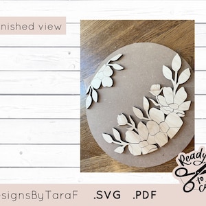 SVG Laser Round Florals Flower Single Line File Nursery Round Sign ...