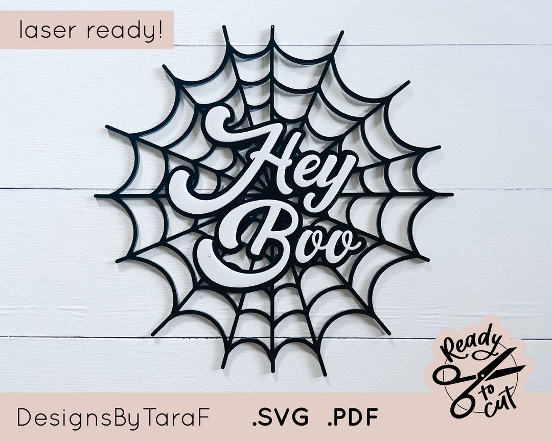 SVG Halloween Hey Boo Spider Web Door Hanger Decor Cute Fall Halloween ...