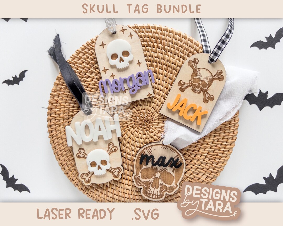 BUNDLE Skull Name Tag SVG | Halloween Basket Tag Digital File for ...