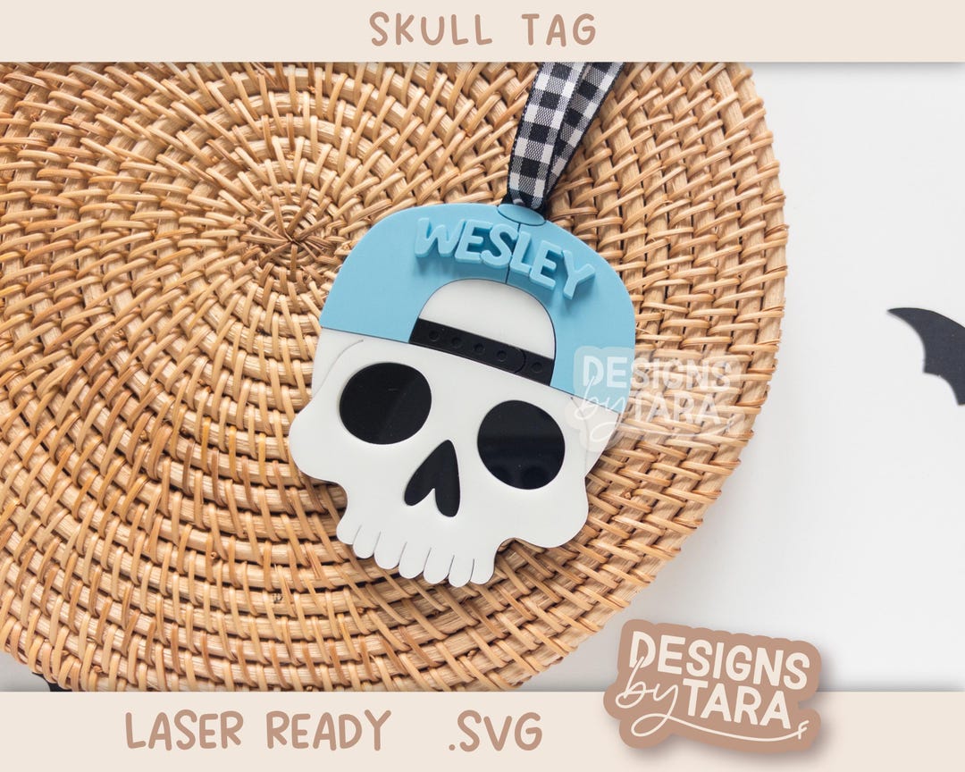 Skull Snapback Hat Name Tag SVG | Halloween Basket Tag Digital File for ...