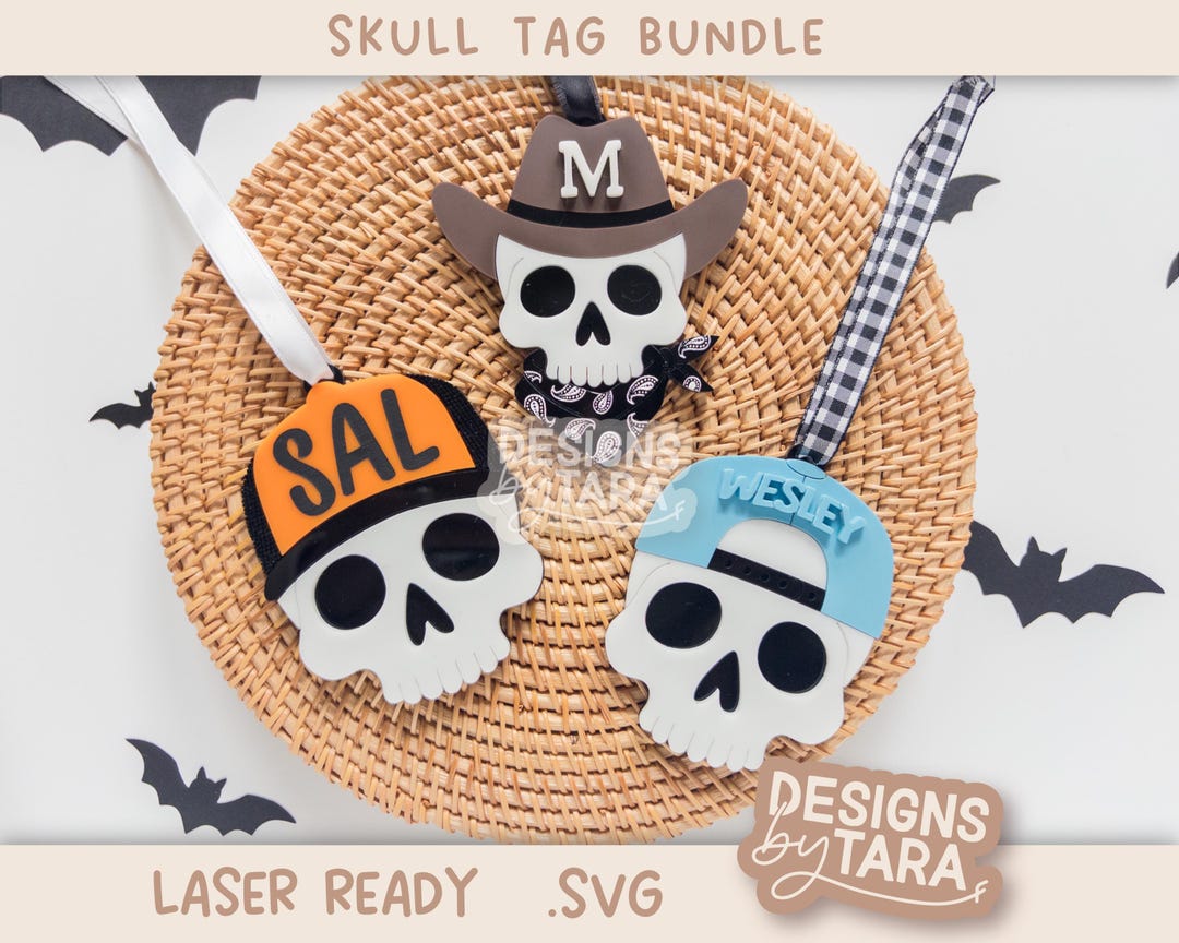 BUNDLE Skull Hat Name Tag SVG | Halloween Basket Tag Digital File for ...