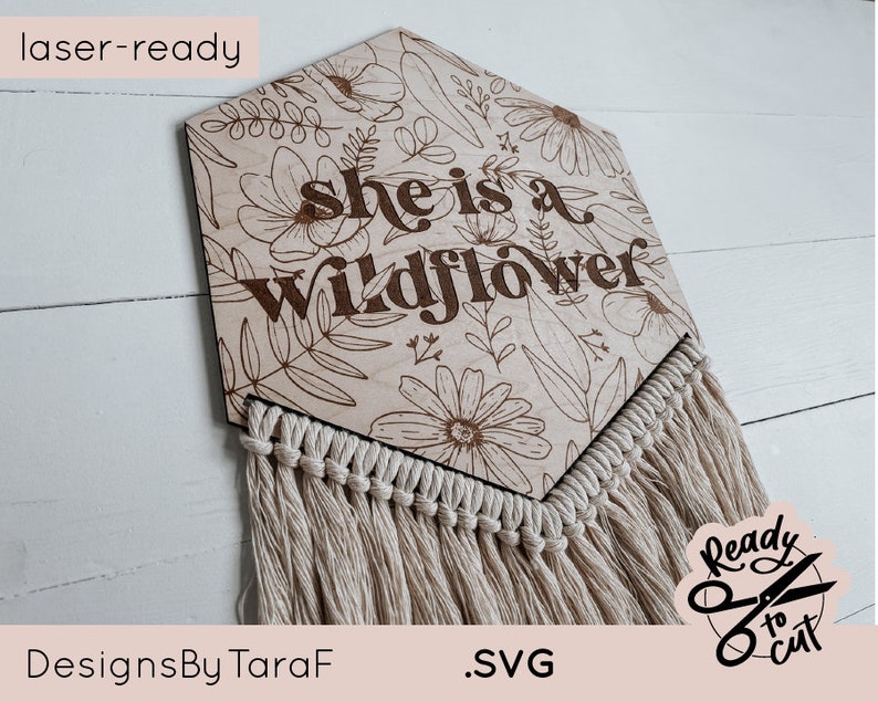 SVG She is a Wildflower Nursery Sign Macrame Girls Nursery Round ...