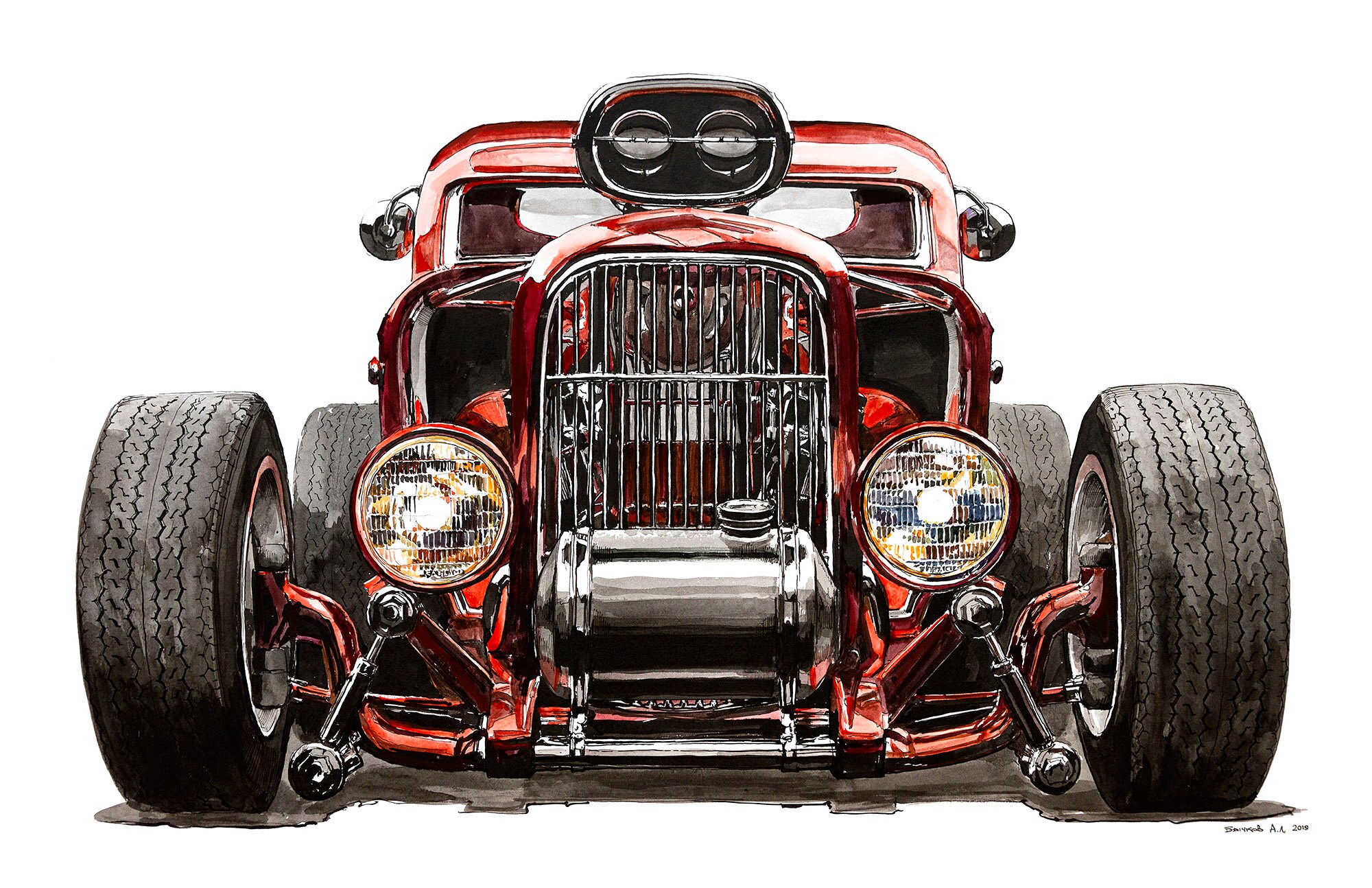 Poster painting hot rod / custom car | Etsy