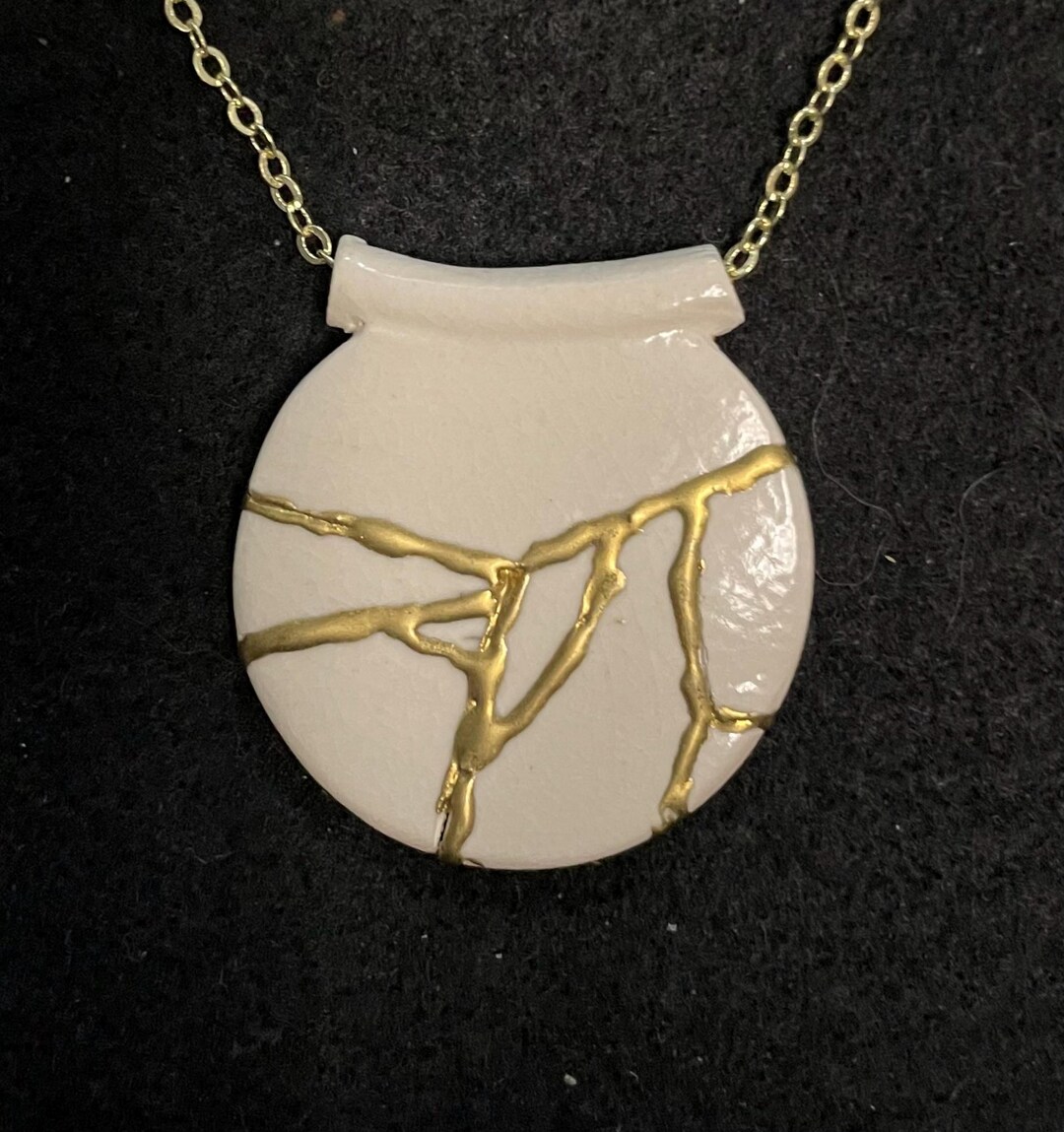 Kintsugi Necklace - Shattered and Restored - 1.125" on a 16" Gold Chain ...
