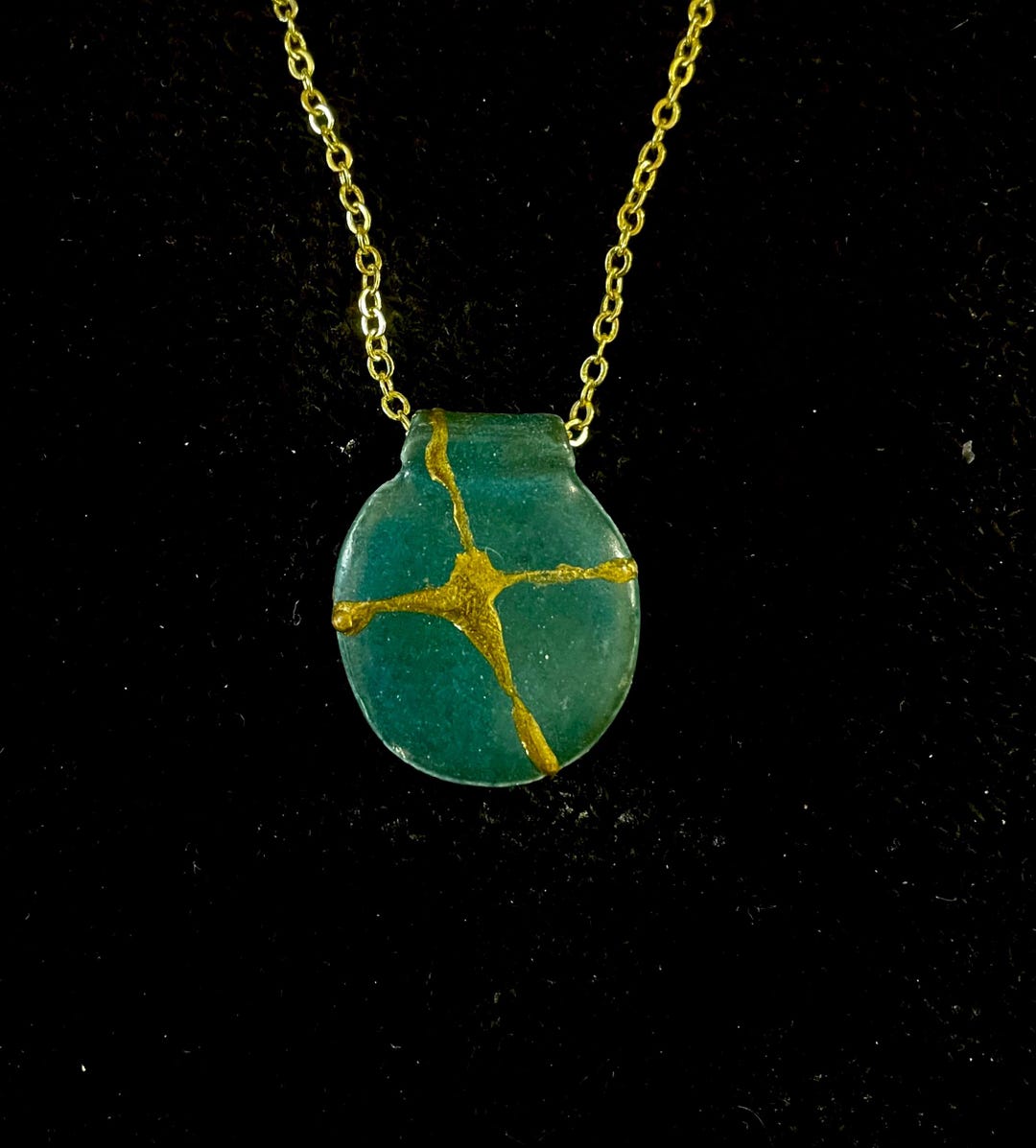 Kintsugi Necklace - Small - Shattered and Restored - 3/4" on a 16" Gold ...
