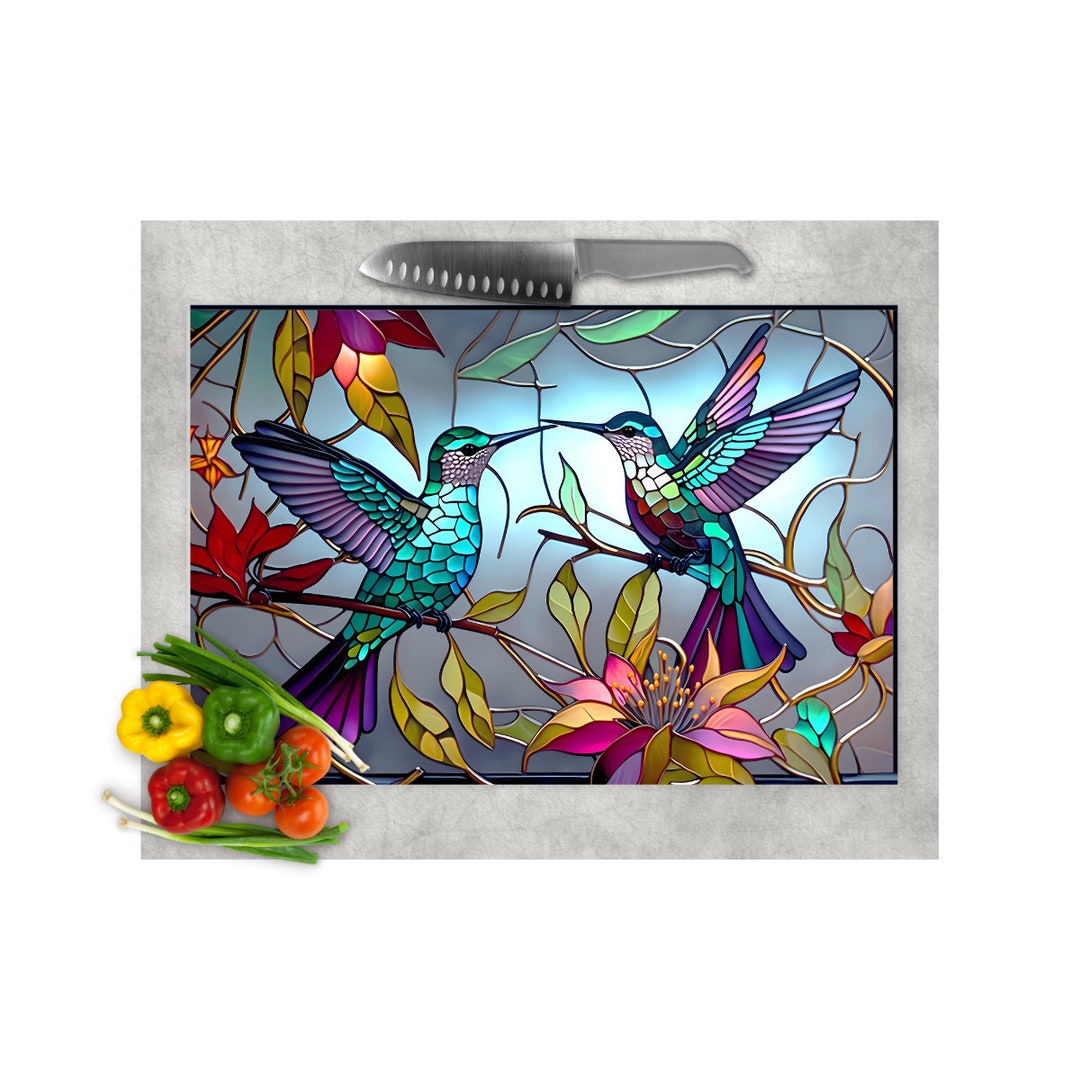 Hummingbird Faux Stained Glass Cutting Board, Personalized Kitchen ...