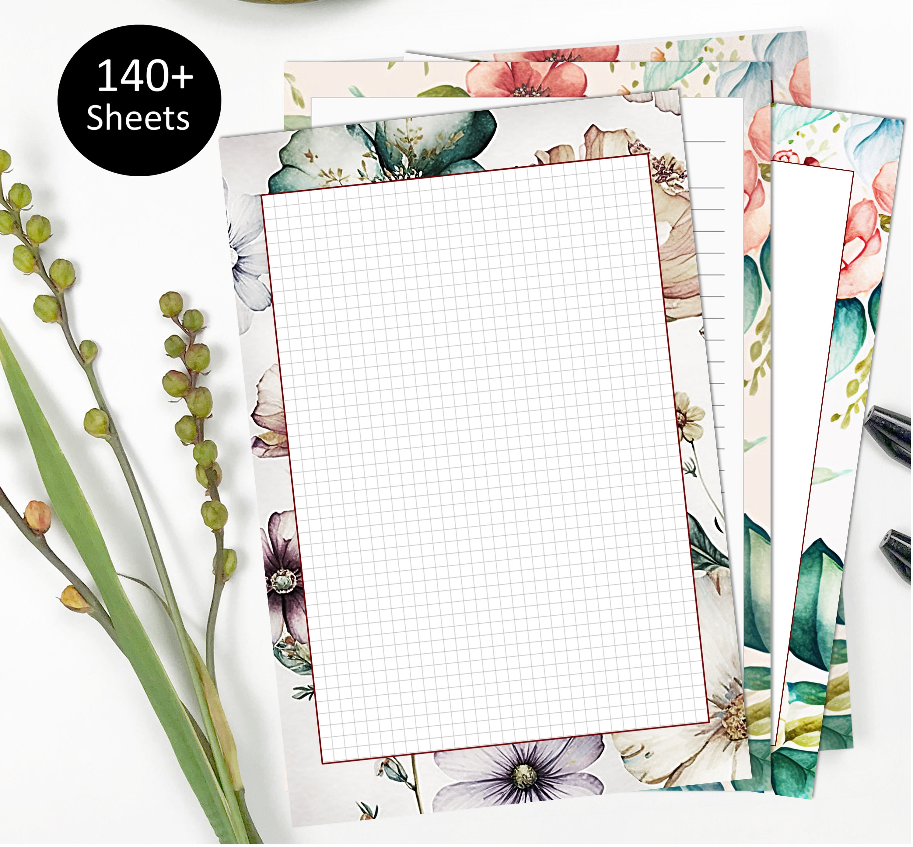 Watercolor Floral Printable Stationery Bundle, Writing Paper, Note ...