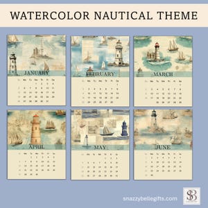 2025 Watercolor Nautical Calendar Elegant Monthly Printable Wall or ...