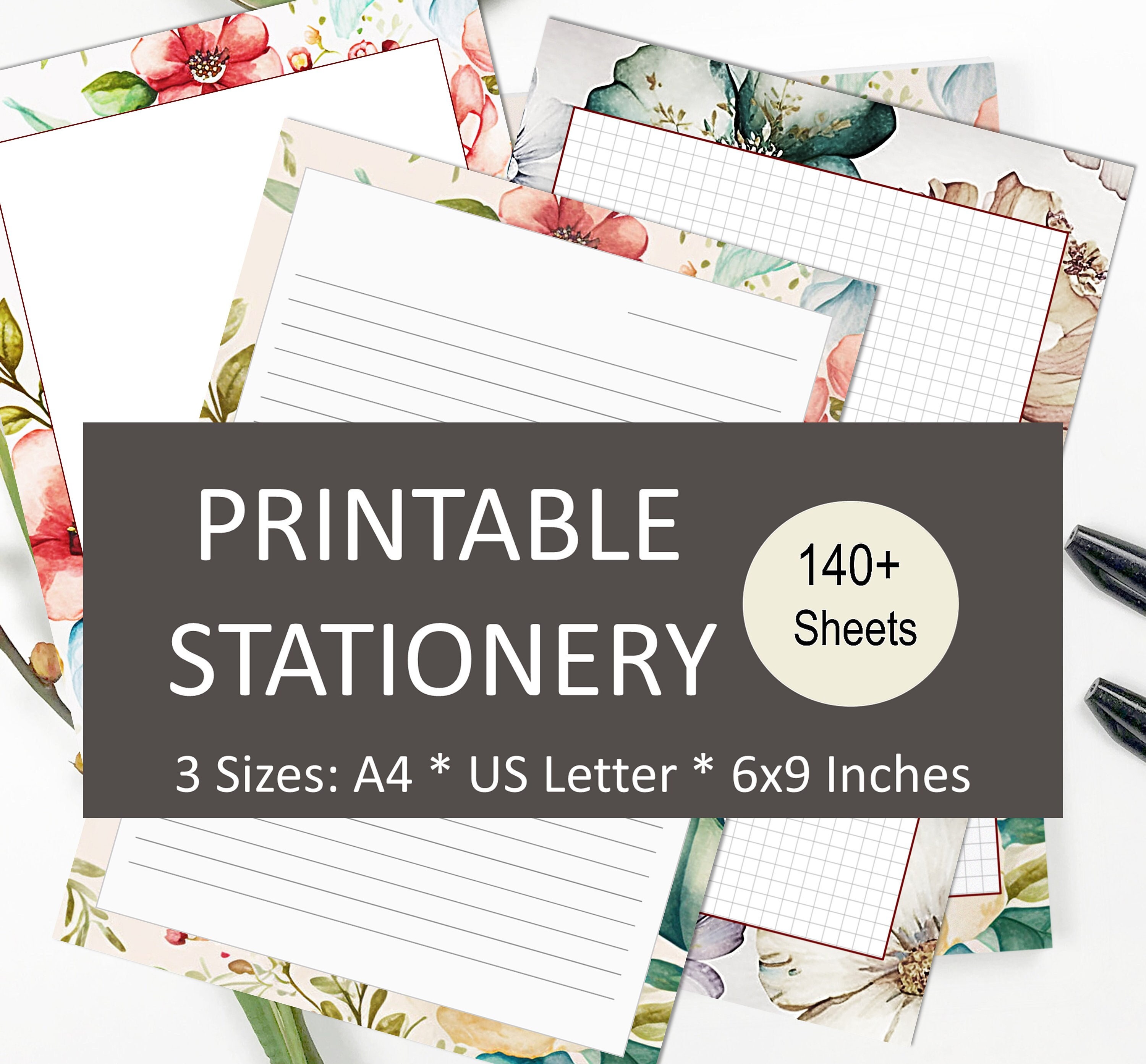 Watercolor Floral Printable Stationery Bundle, Writing Paper, Note ...
