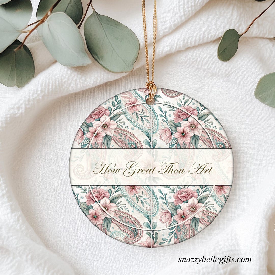 Ceramic Keepsake Ornament With Quote From Christian Hymn, Pink Floral ...