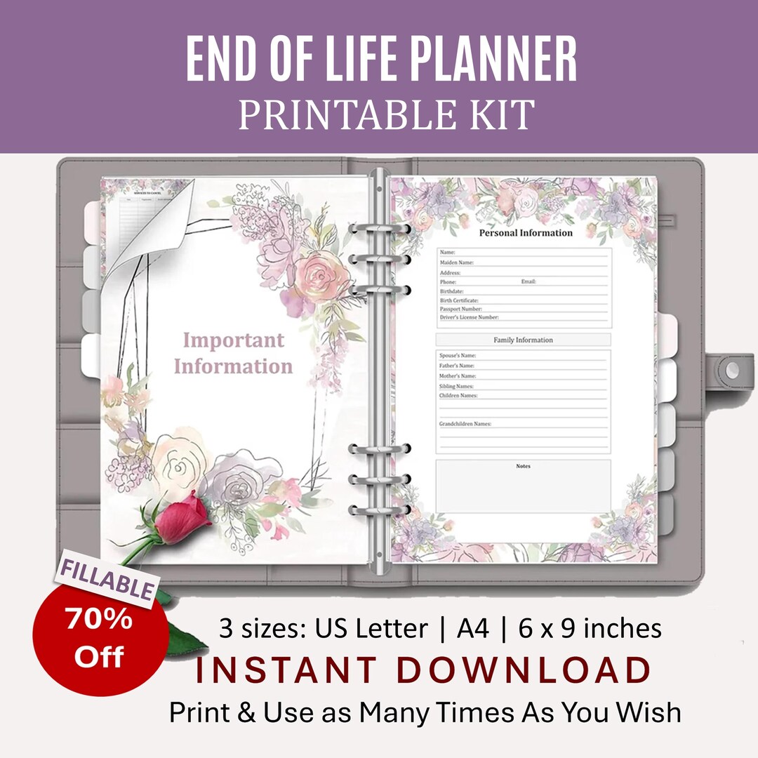 End of Life Planner Printable Kit: Final Wishes Legacy Organizer ...