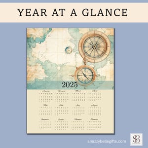 2025 Watercolor Nautical Calendar Elegant Monthly Printable Wall or ...