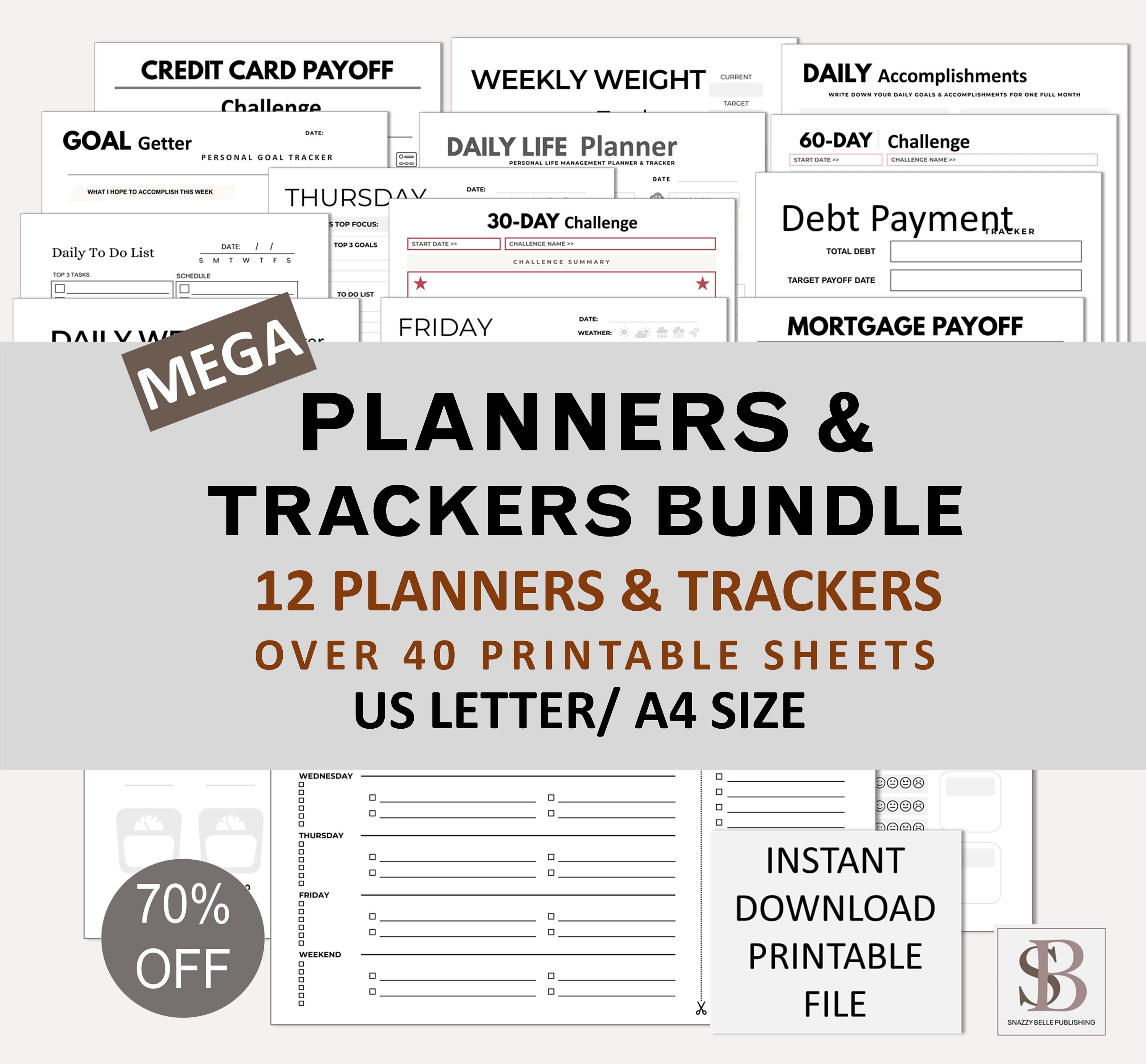 Mega Printable Planner & Tracker Bundle, Debt Payment Savings Weight ...