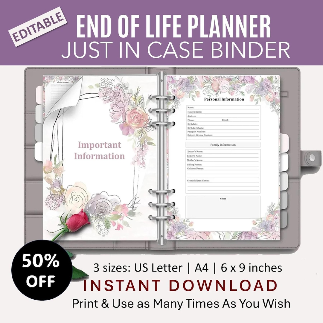 Buy End of Life Planner Printable Kit, Estate Planning Organizer Binder ...