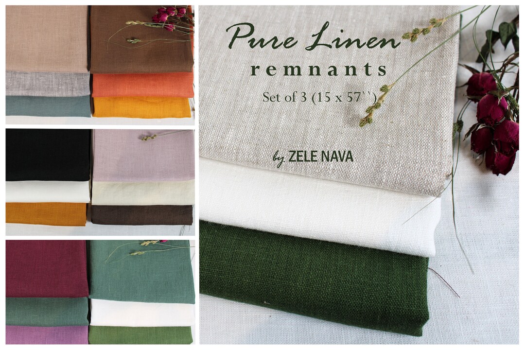 Pure Linen Fabric Remnant for Craft Projects / Set of 3, 15x57 Inches ...