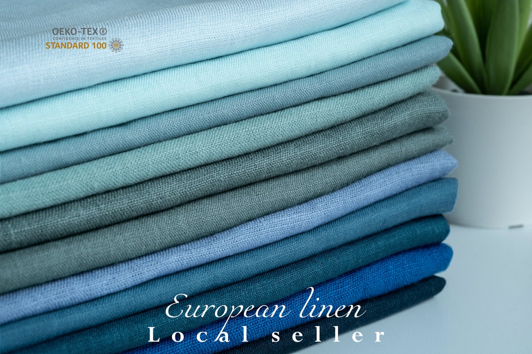 Blue Linen Fabric by the Yard for Clothes / 100% Linen Fabric / Light ...