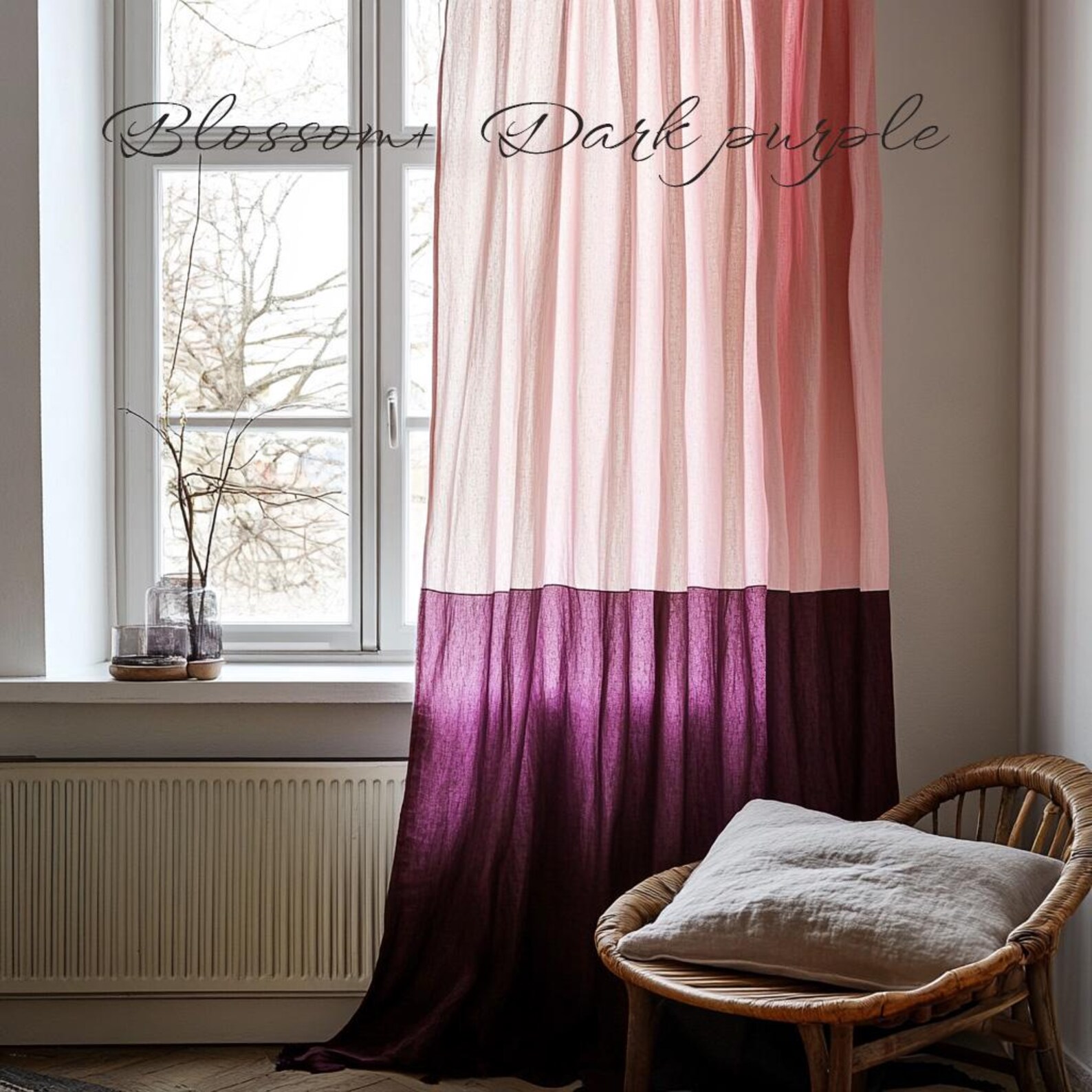 Linen Color Block Curtain – Two-tone Custom Curtain, 100% Washed Linen ...