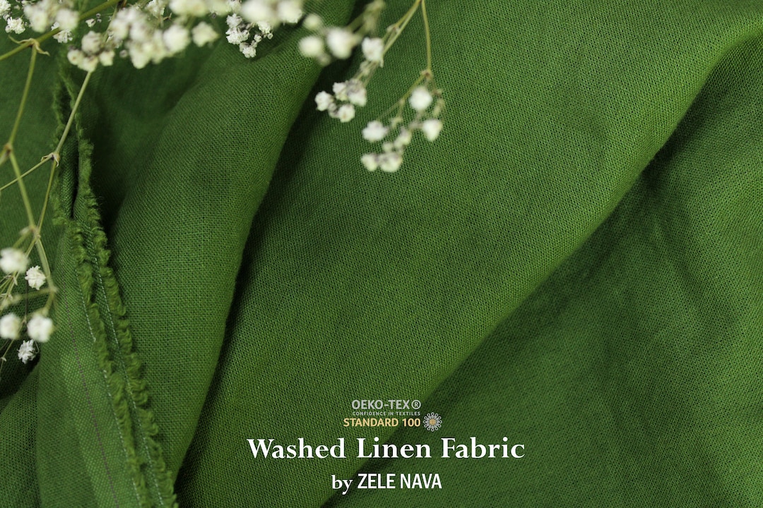 100% Prewashed Green Linen Fabric by the Yard - Medium Weight Linen ...