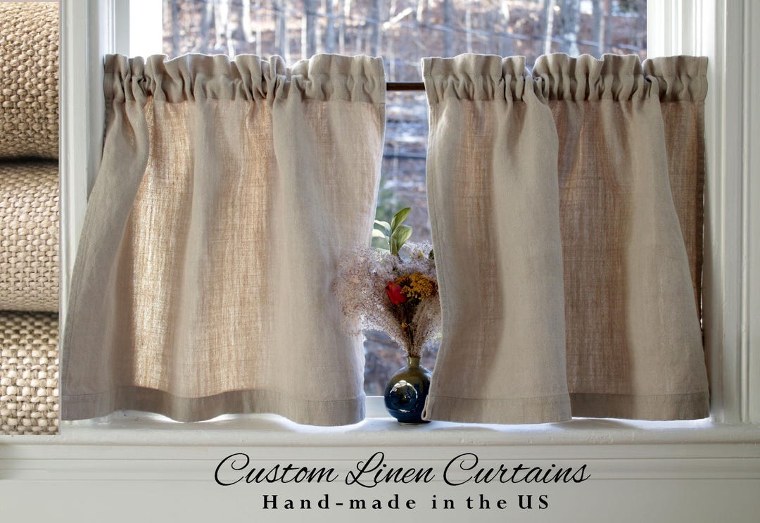 Thick Linen Café Curtains – Prewashed Rustic Kitchen Curtains ...