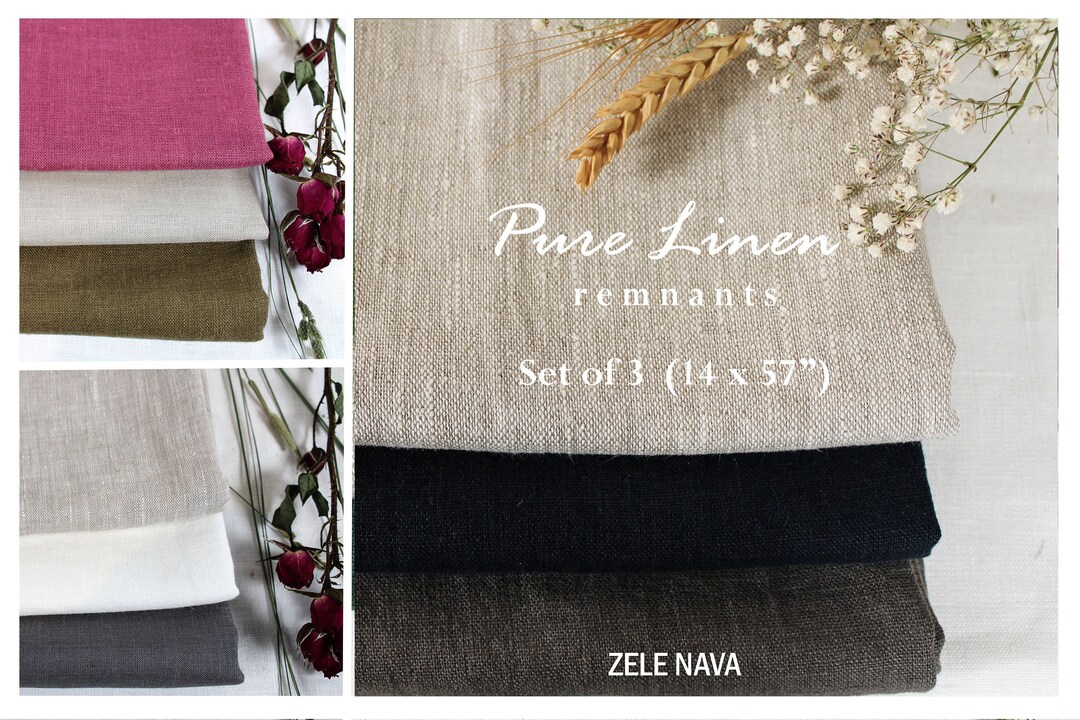 Pure Linen Fabric Remnant for Craft Projects / Set of 3, 14x57 Inches ...