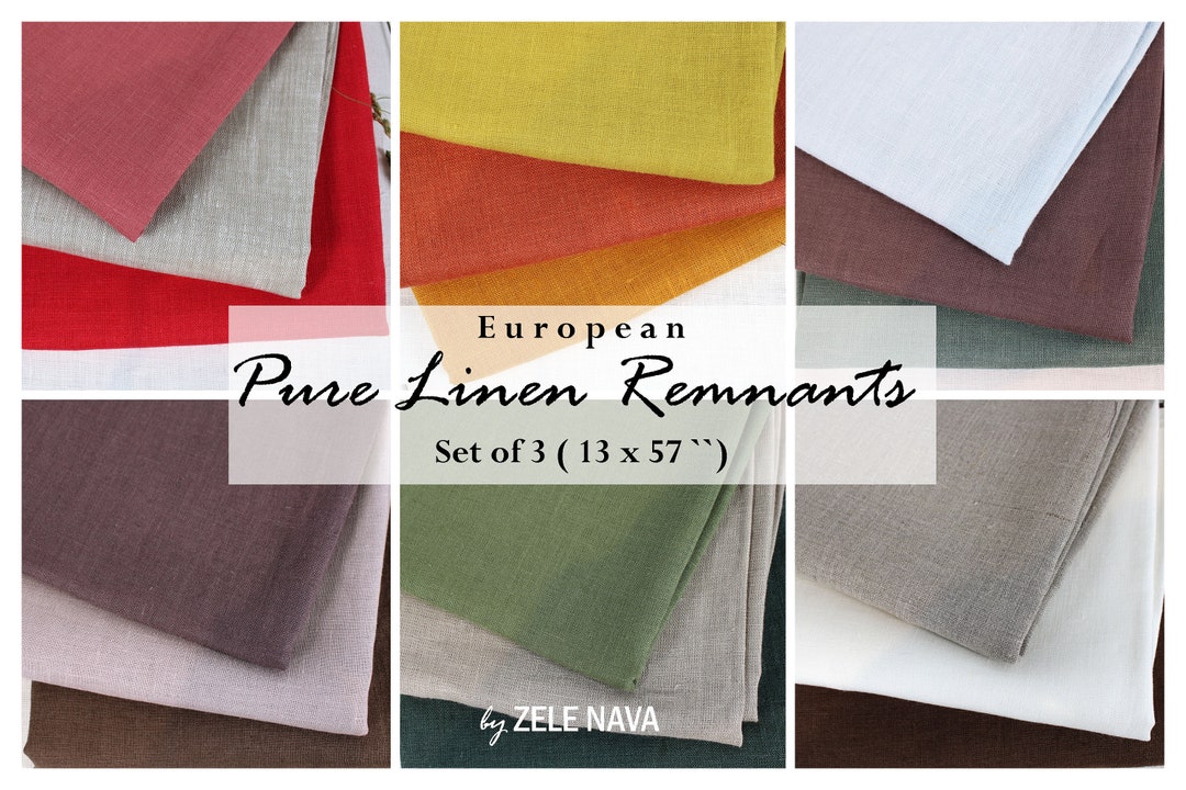 Pure Linen Fabric Remnant for Craft Projects / Set of 3, 13x57 Inches ...