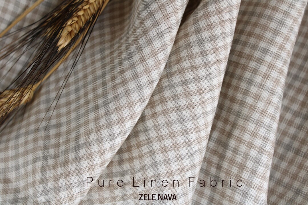 Gingham Linen Fabric by the Yard – Check Linen Fabric – White and Beige ...