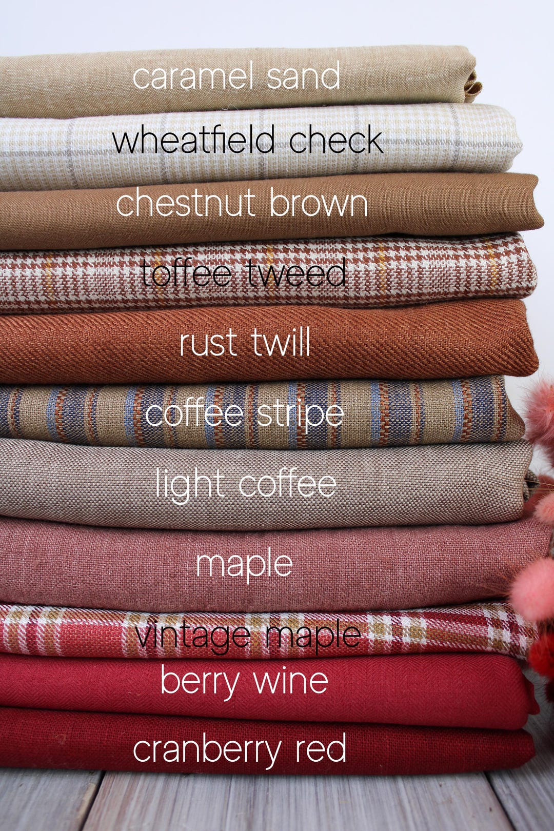 Check Plaid Linen Fabric by the Yard - Brown Rust Linen Fabric - Wine ...