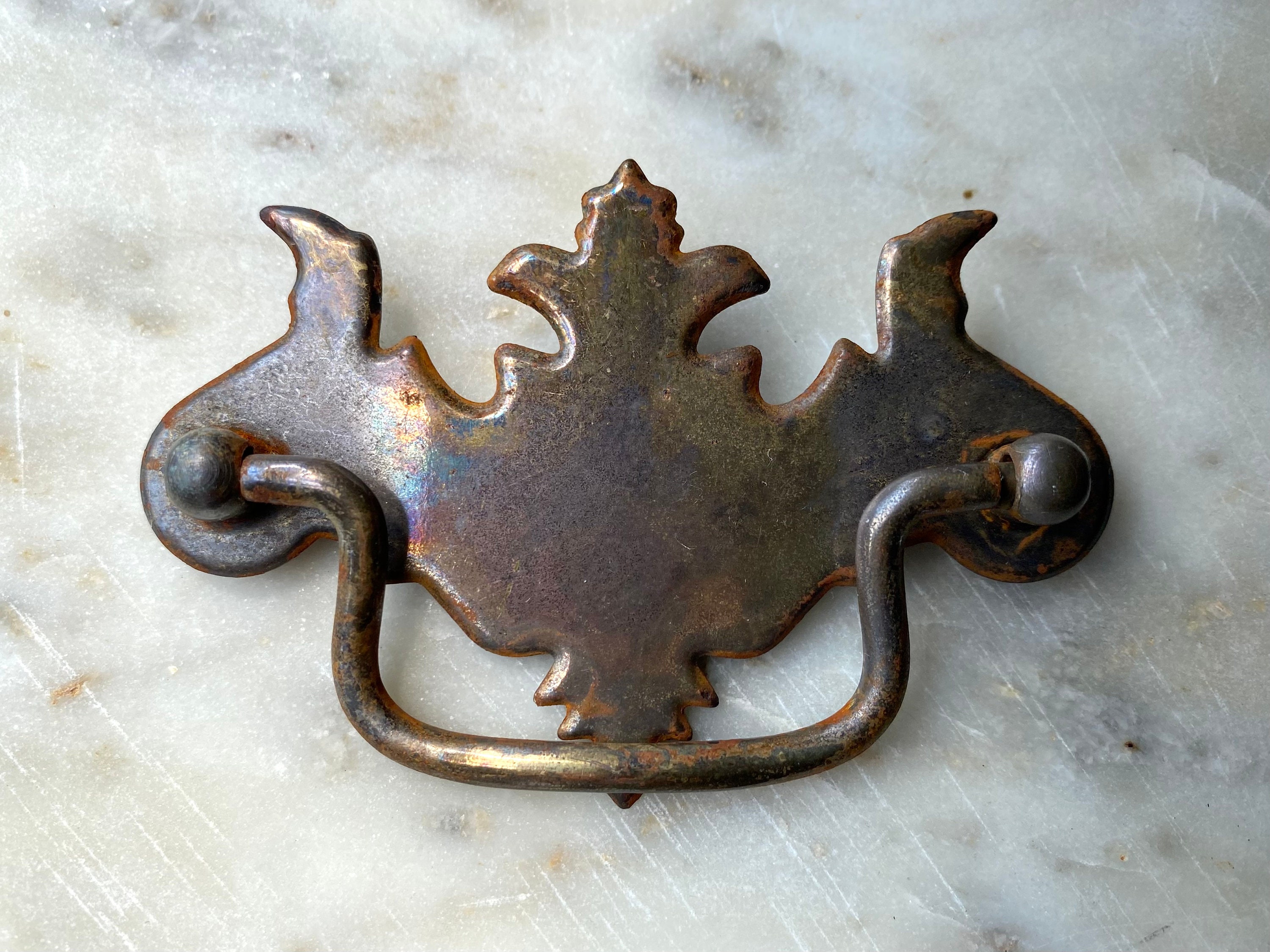 Antique / Vintage Stamped Plated Brass Batwing / Chippendale Drawer ...