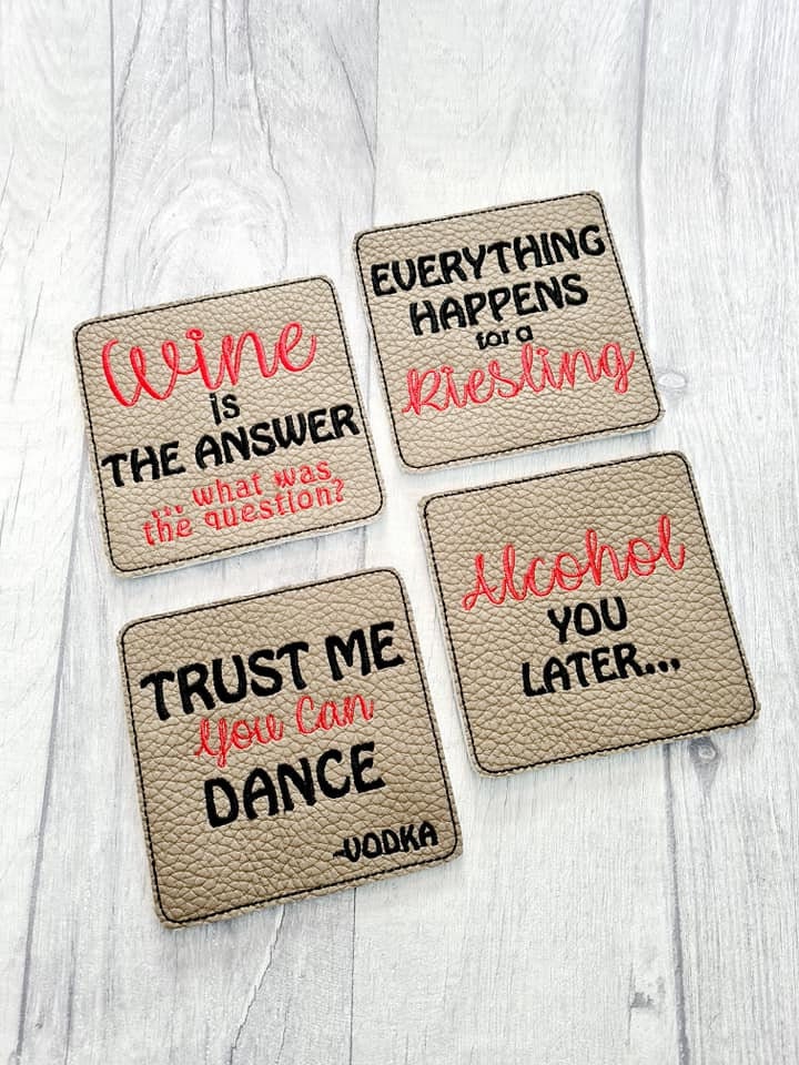 Alcohol Wine Coasters Embroidery Design DIGITAL DOWNLOAD Machine ...