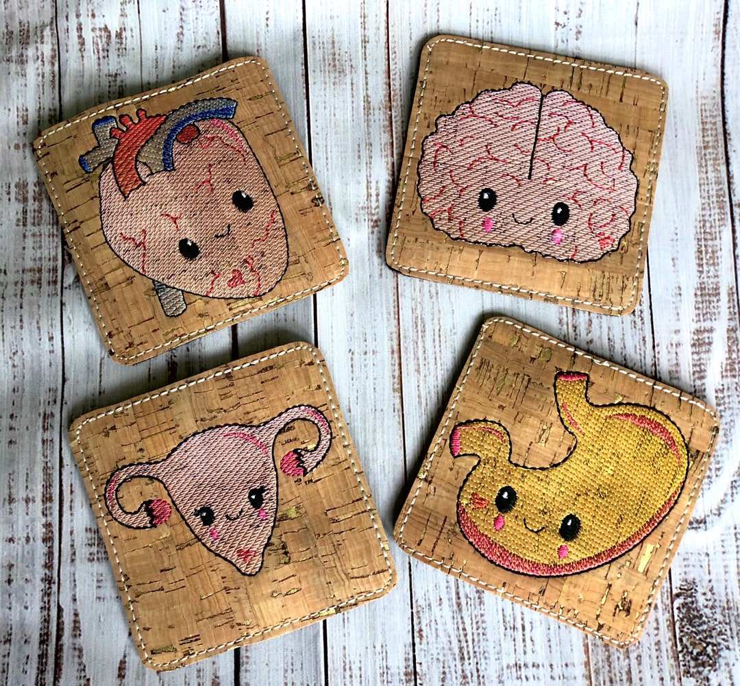 Kawaii Organs Coasters Embroidery Design DIGITAL DOWNLOAD Machine ...