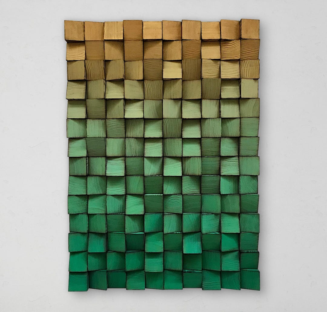 Wood Wall Art - Handmade Sound Diffuser - Green Gold Wall Decor - Etsy