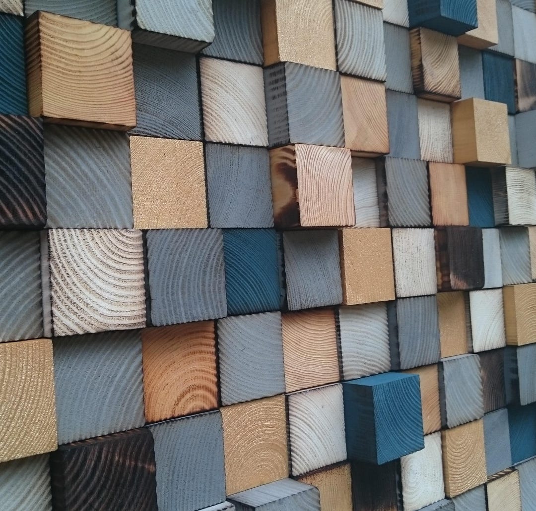 3D Reclaimed Wood Mosaic Wall Art – Hand-painted Blocks - Etsy